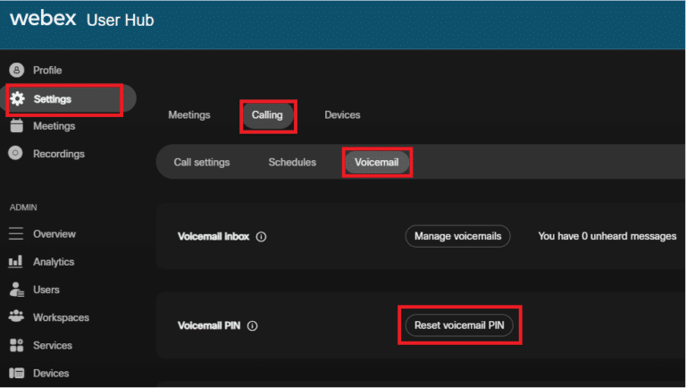 How do I reset my voicemail pin/passcode in Webex? - Beaming